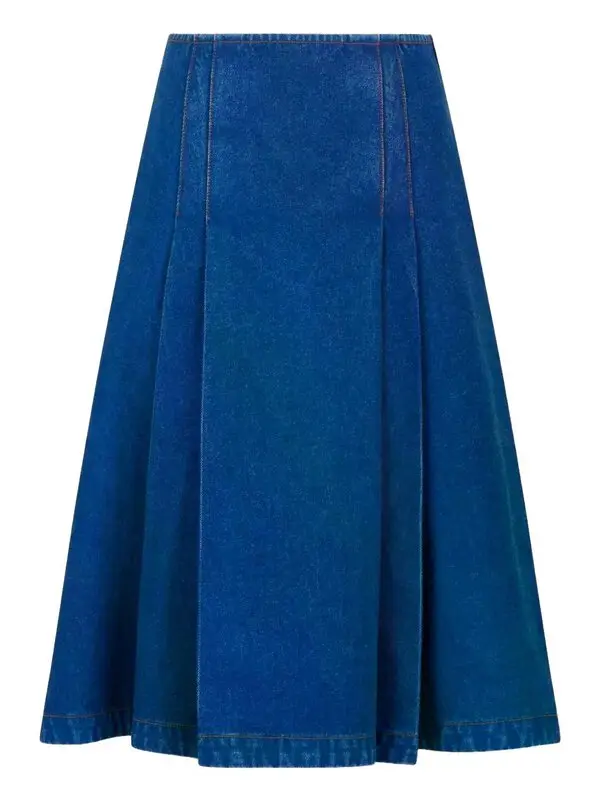 Marni Pleated Denim Midi Skirt - Blue