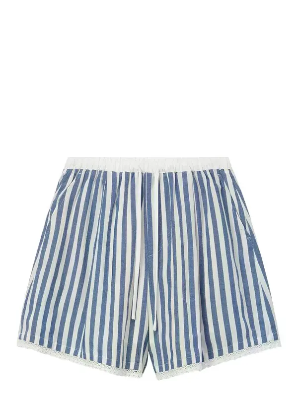 TOUT A COUP Striped Cotton Shorts - Blue
