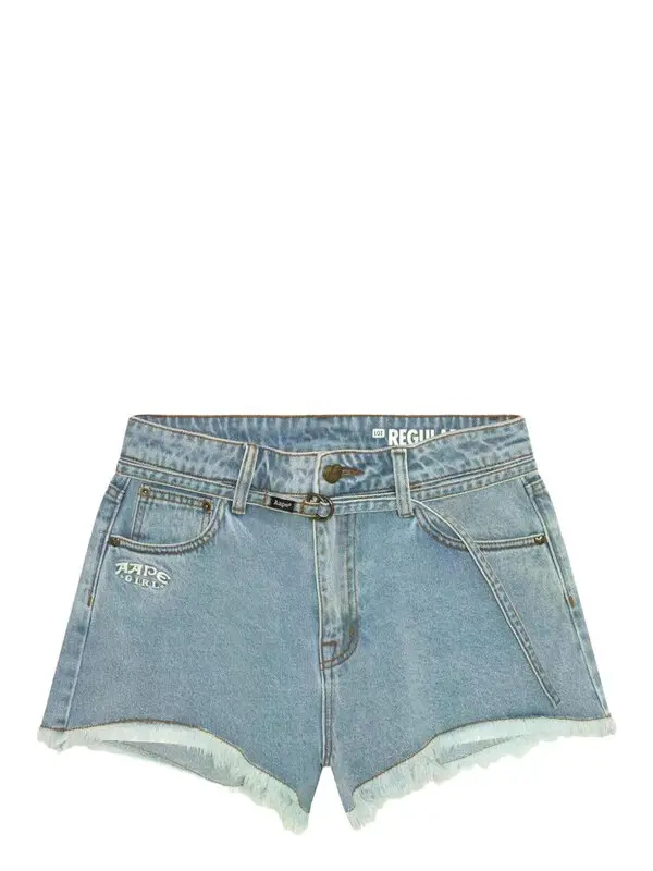 A BATHING APE Frayed Denim Shorts - Blue