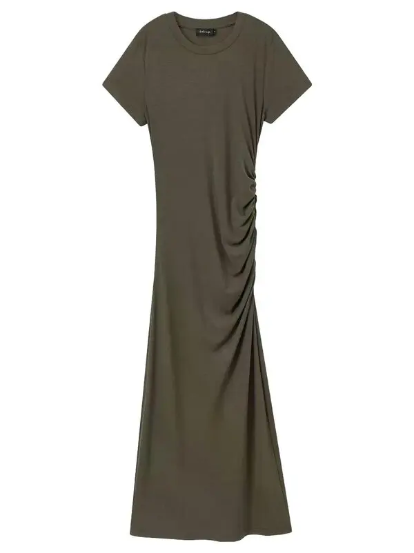 TOUT A COUP Ruched T-shirt Dress - Brown