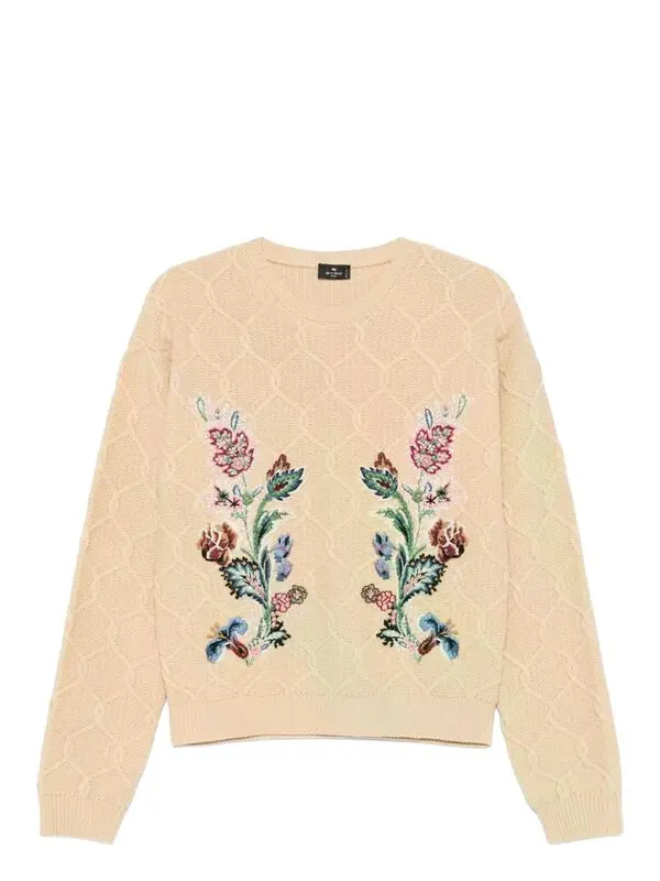 Etro Floral-embroidered Crewneck Sweater - Neutrals