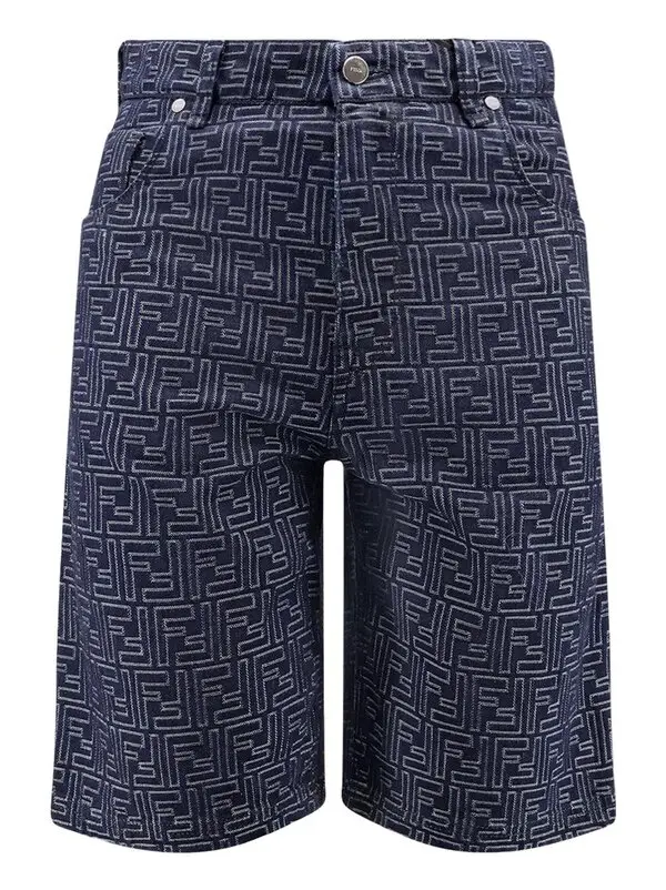 Fendi Denim Bermuda Shorts With Ff Logo - Blue