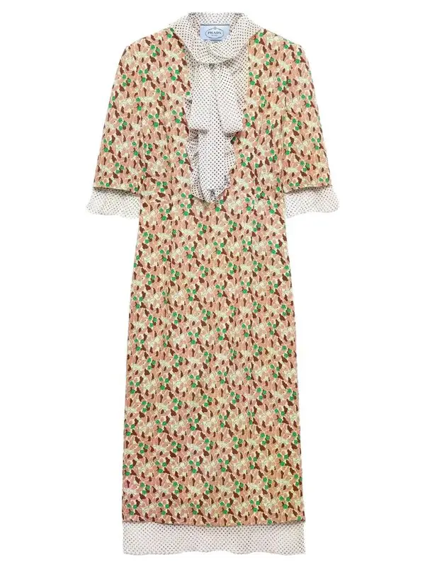 Prada Printed Georgette Midi Dress - Neutrals