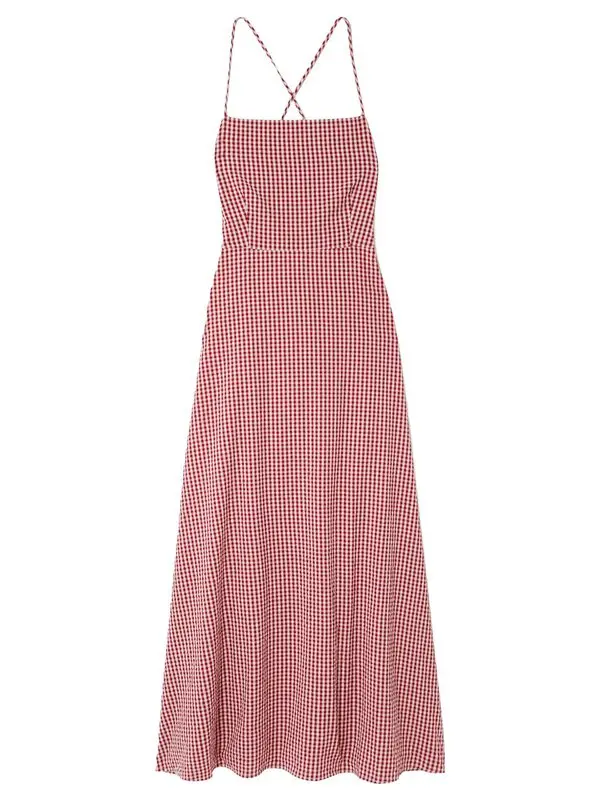 Posse Lori Open-back Gingham Cotton-seersucker Maxi Dress - Red
