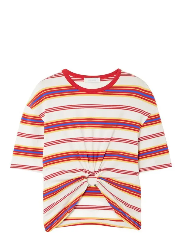 Rabanne Embellished Striped Cotton-blend Jersey T-shirt - Red