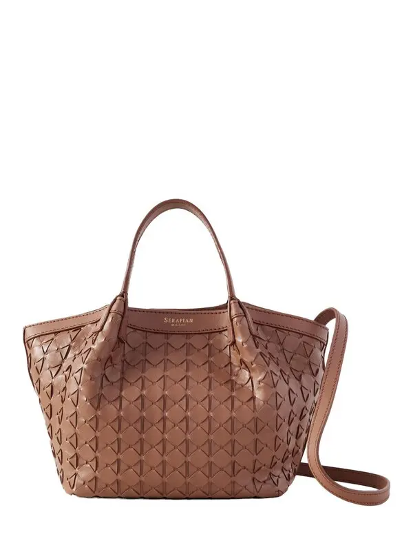 SERAPIAN Secret Mini Woven Leather Shoulder Bag - Brown