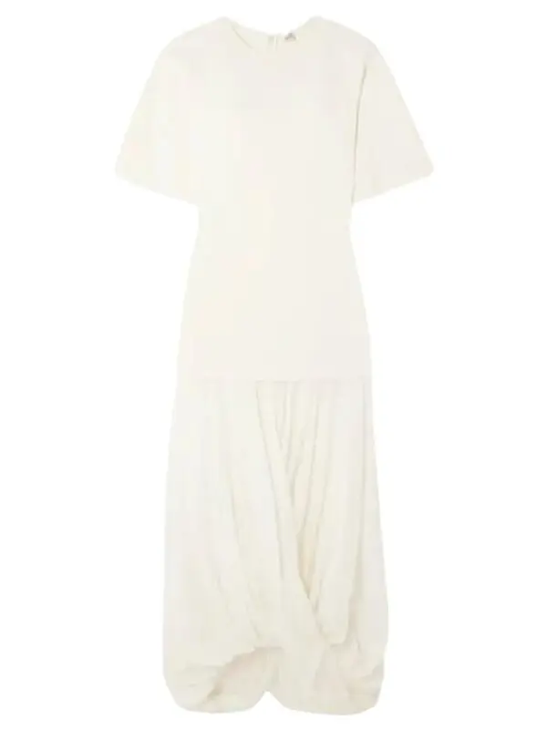 TOTEME Cocoon Draped Voile-paneled Knitted Maxi Dress - White