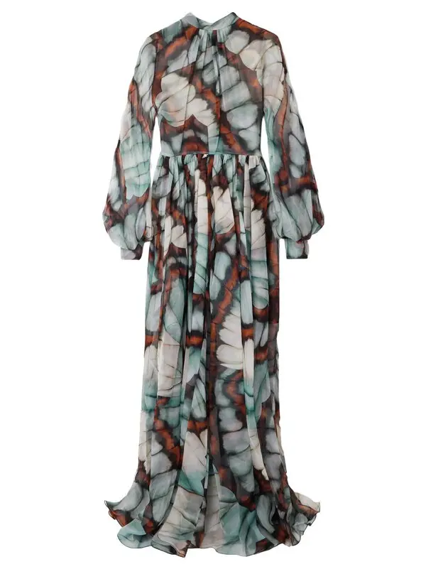 Oscar De La Renta Printed Silk-chiffon Gown - Blue