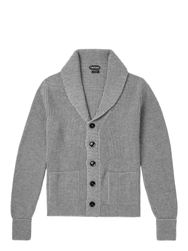 TOM FORD Shawl-collar Ribbed Cashmere Cardigan - Gray