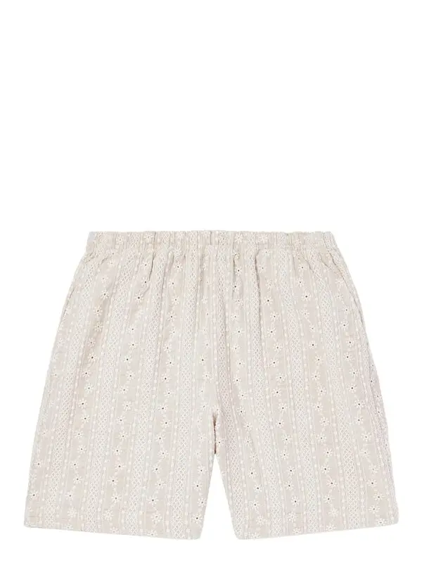 Richard James Straight-leg Embroidered Cotton And Linen-blend Shorts - Neutrals