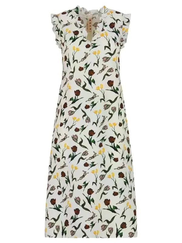 Marni Floral-print Ruffled Midi Dress - White