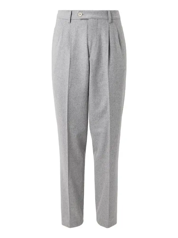 Brunello Cucinelli Straight-leg Pleated Cotton And Cashmere-blend Suit Trousers - Gray