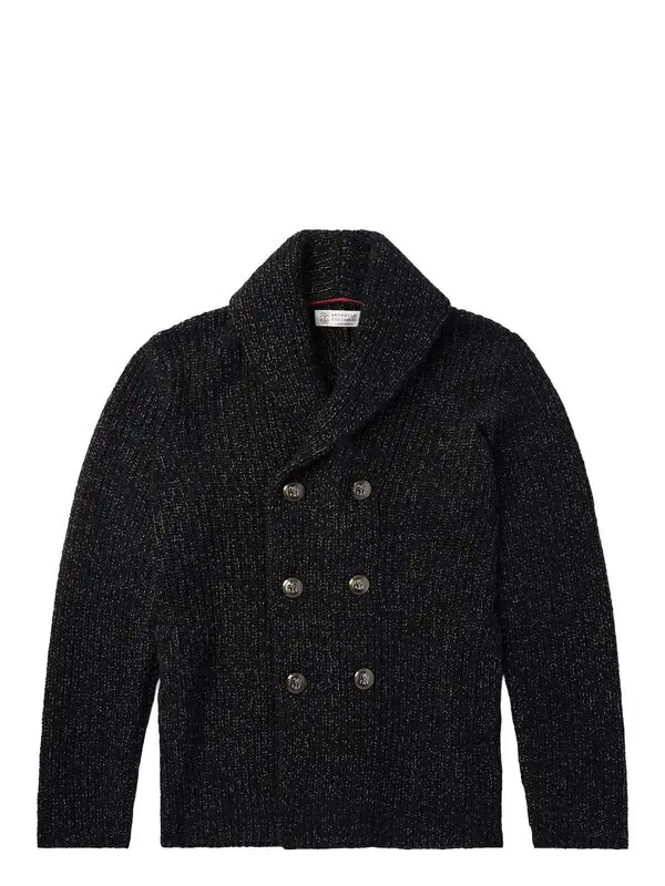 Brunello Cucinelli Shawl-collar Double-breasted Ribbed Cardigan - Black