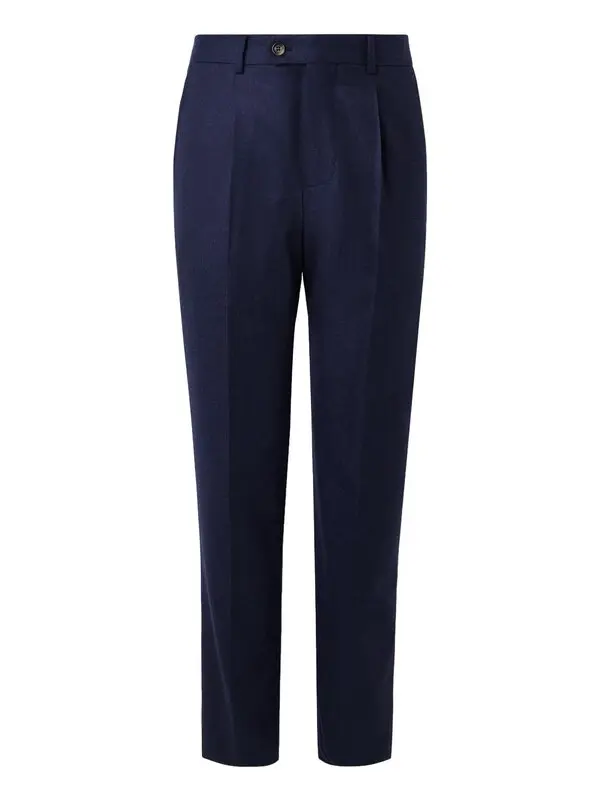 Brunello Cucinelli Straight-leg Pleated Wool-flannel Trousers - Blue