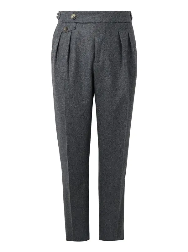 Brunello Cucinelli Tapered Pleated Virgin Wool Trousers - Gray
