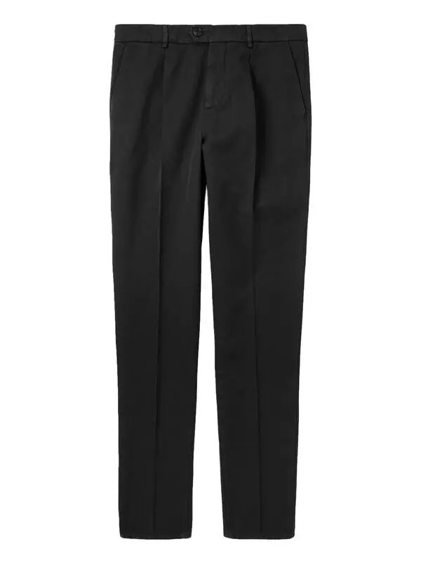 Brunello Cucinelli Straight-leg Pleated Cotton-twill Trousers - Black