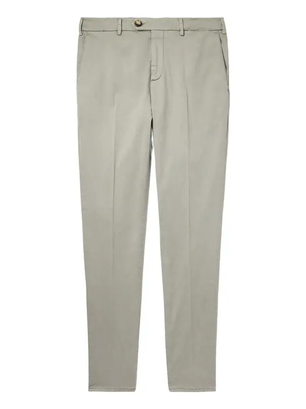 Brunello Cucinelli Tapered Cotton-blend Twill Trousers - Gray