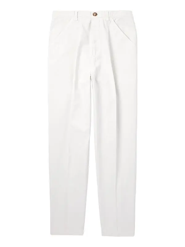 Brunello Cucinelli Cotton-twill Straight Leg Trousers - Neutrals