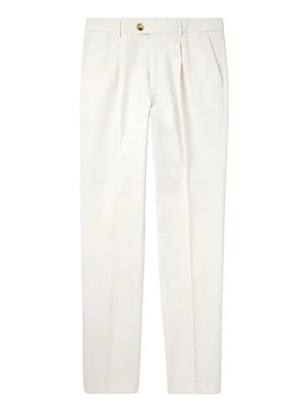 Brunello Cucinelli Straight-leg Pleated Cotton-twill Trousers - White