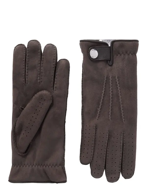 Brunello Cucinelli Leather-trimmed Suede Gloves - Brown