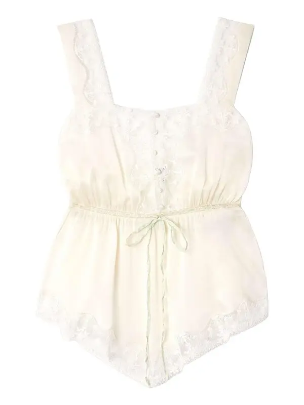 Chloé Lace-trimmed Silk-charmeuse Top - Ivory