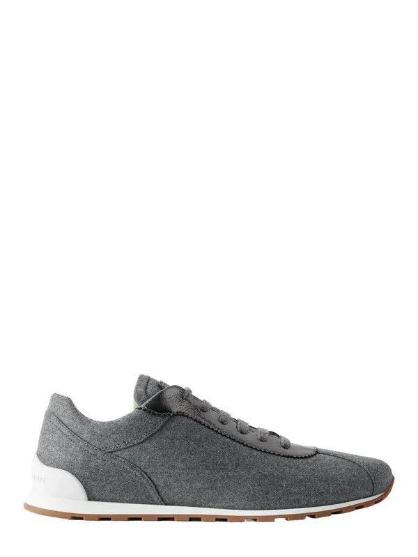 Brunello Cucinelli Metallic Leather-trimmed Wool Sneakers - Gray