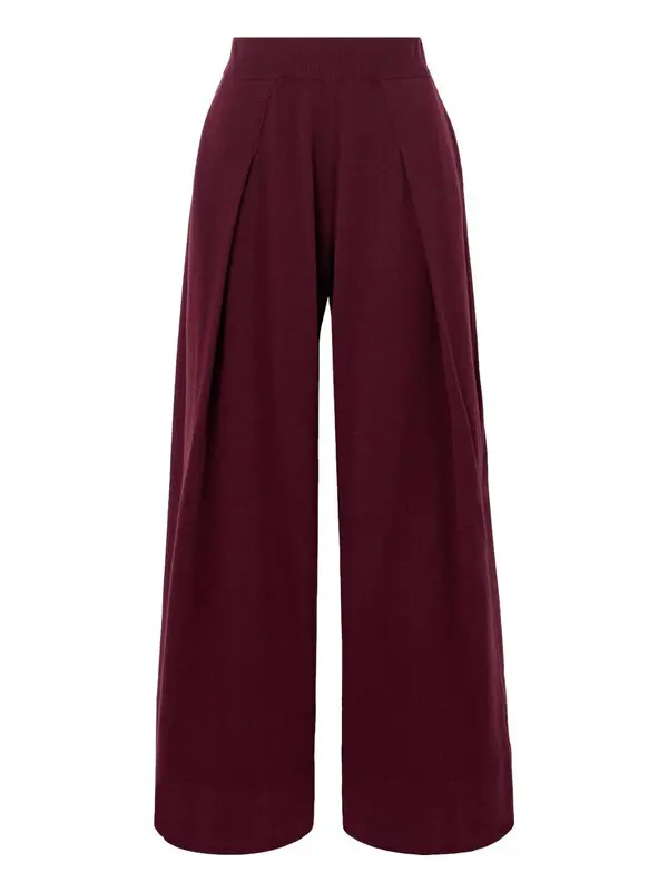 Brunello Cucinelli Pleated Wool, Cashmere, And Silk-blend Wide-leg Pants - Burgundy