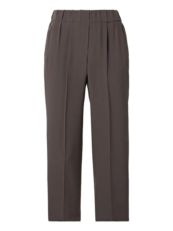 Brunello Cucinelli Cropped Pleated Crepe Pants - Brown