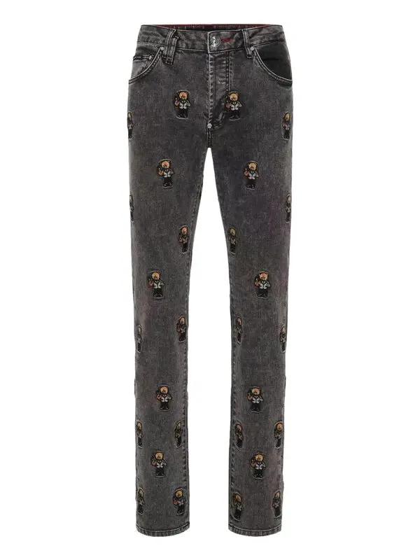 Philipp Plein Bear-motif Jeans - Grey