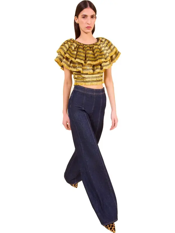 Ulla Johnson Clover Ruffle Crop Top - Gold Spun