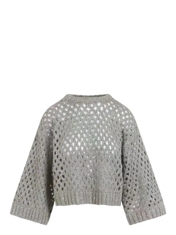 Brunello Cucinelli Open-knit Short-sleeve Sweater - Grey