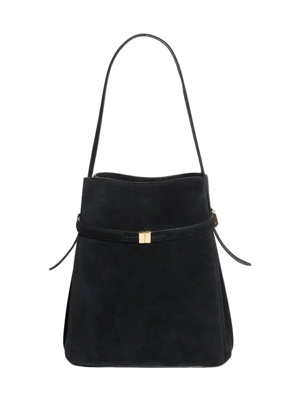 TOTEME Belted Suede Bucket Bag - Black