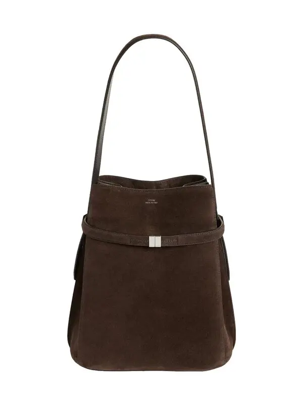 TOTEME Belted Suede Bucket Bag - Brown