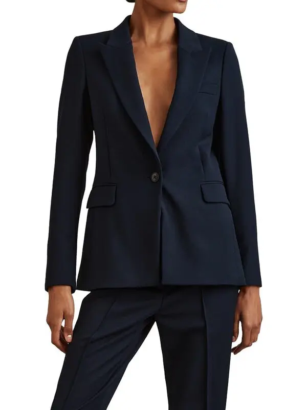 REISS Gabi Peak Lapel Blazer - Navy