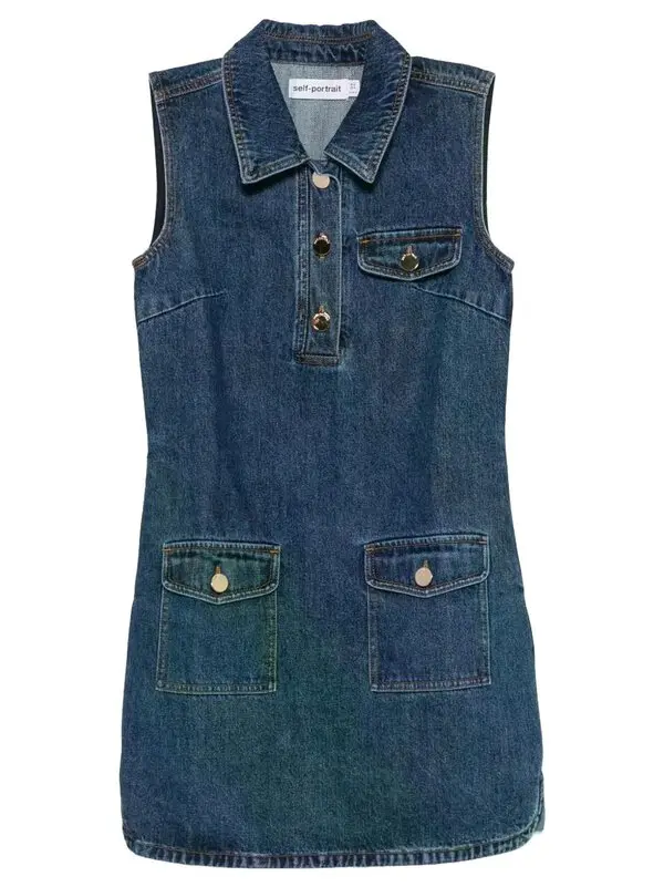 SELF-PORTRAIT Denim Mini Dress - Blue
