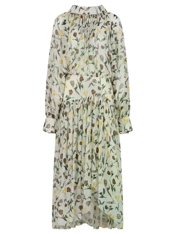 Marni Floral-print Ruffled Dress - White