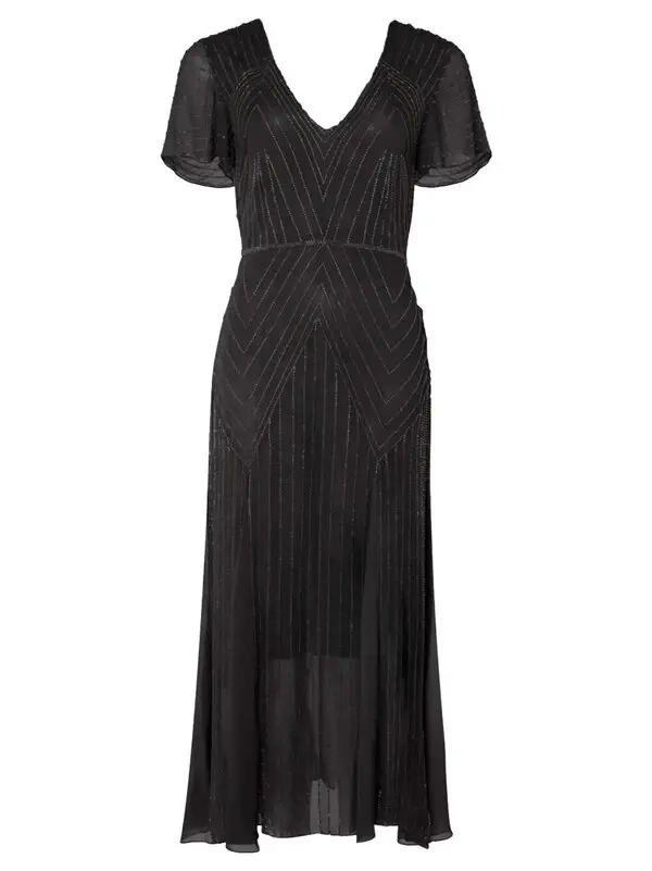 TEMPERLEY LONDON Beaded V-neck Midi Dress - Black