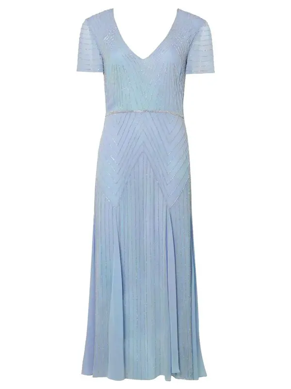 TEMPERLEY LONDON Beaded V-neck Midi Dress - Blue