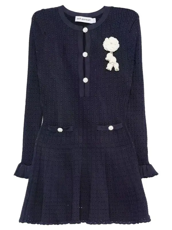 SELF-PORTRAIT Crochet-knit Dress - Blue