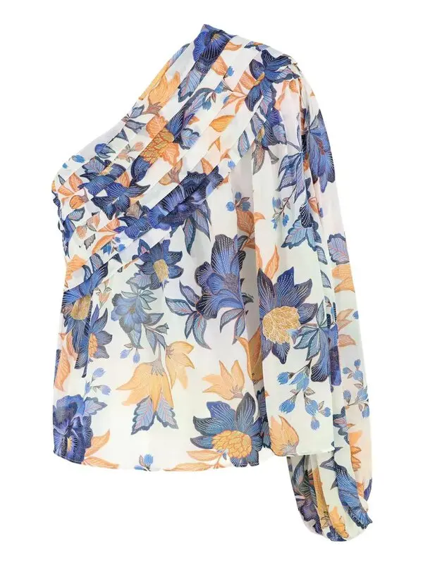 Farm Rio Floral Print One-shoulder Top - Neutrals