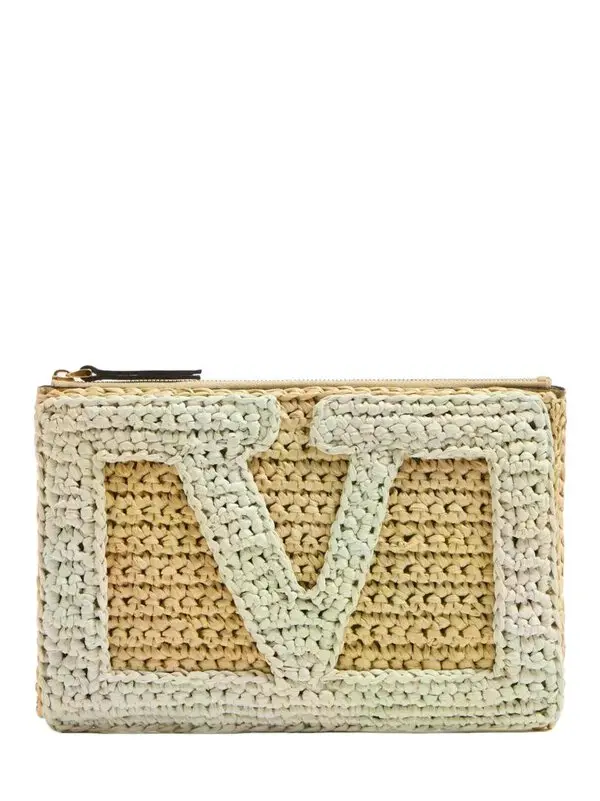 Valentino Garavani Viva Superstar Raffia Clutch Bag - Neutrals