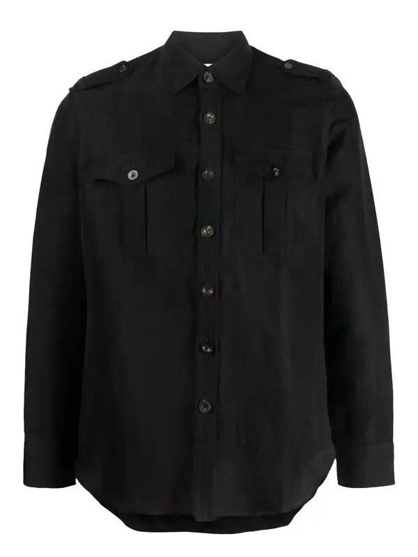 PT TORINO Long-sleeves Cotton-linen-blend Shirt - Black
