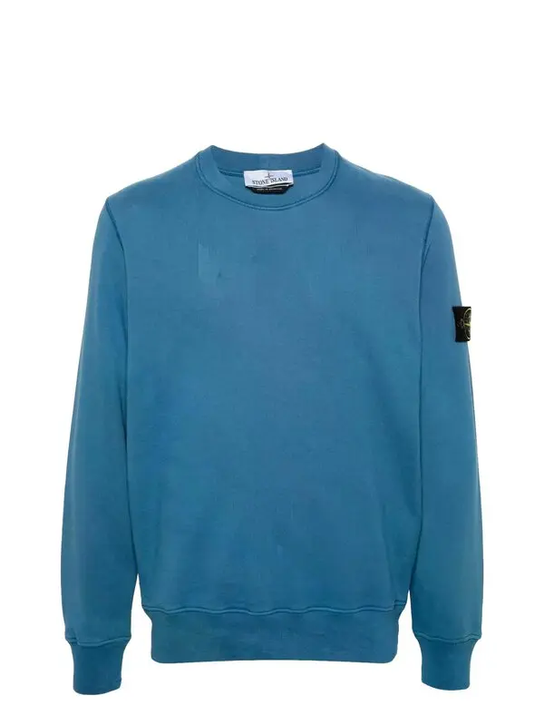 Stone Island Cotton Sweatshirt With Compass Badge - Blue