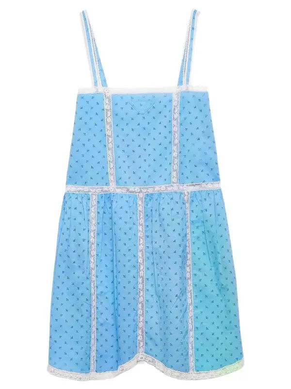 Prada Logo-embroidered Mini Dress - Blue