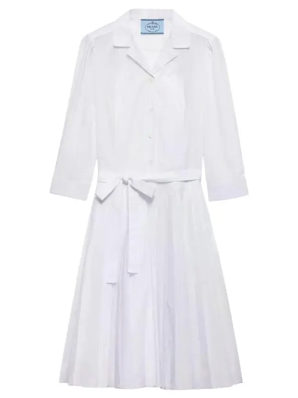 Prada Pleated Poplin Mini Shirt Dress - White