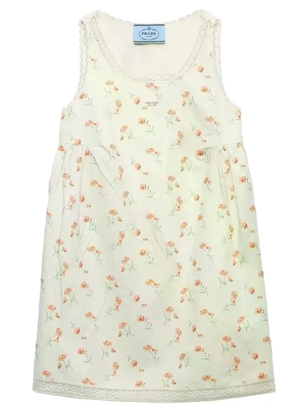 Prada Floral-print Linen Dress - Neutrals