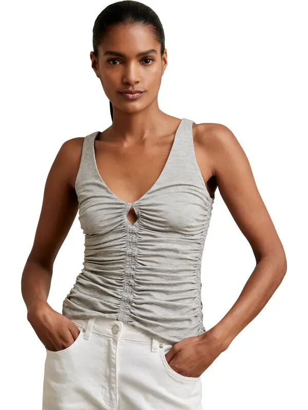 REISS Stretch Lyocell Jersey Ruched Vest - Silver Grey