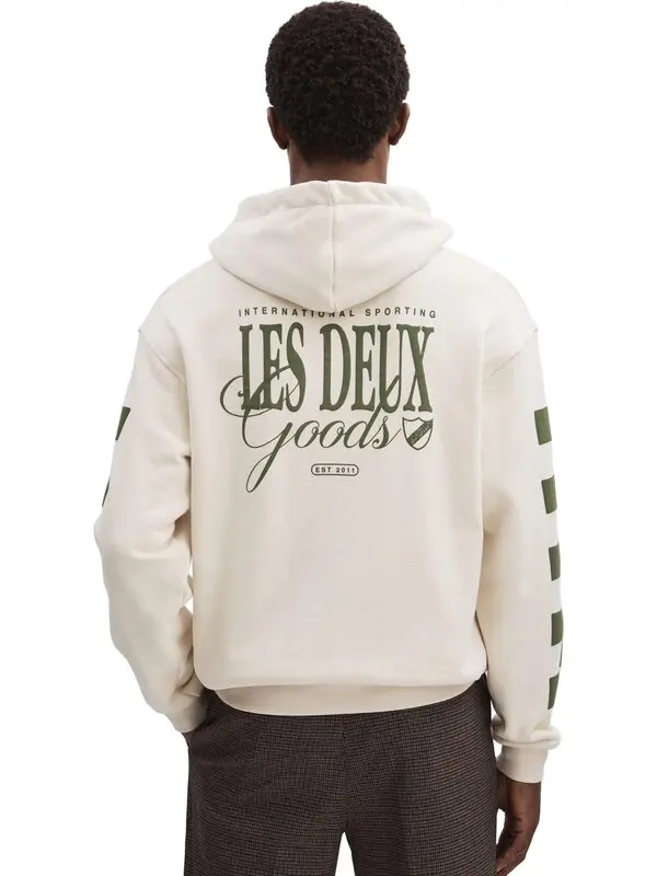 LES DEUX Cotton Goods Print Hoodie - Ivory/green