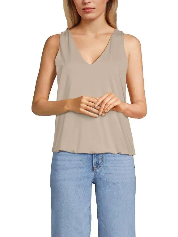 LANDS' END Lightweight Jersey Blouson V-neck Tank - Blush Whisper