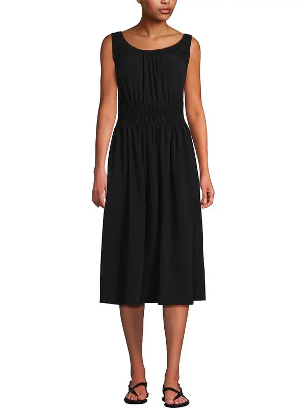 LANDS' END Sleeveless Poplin Smocked Midi Dress - Black
